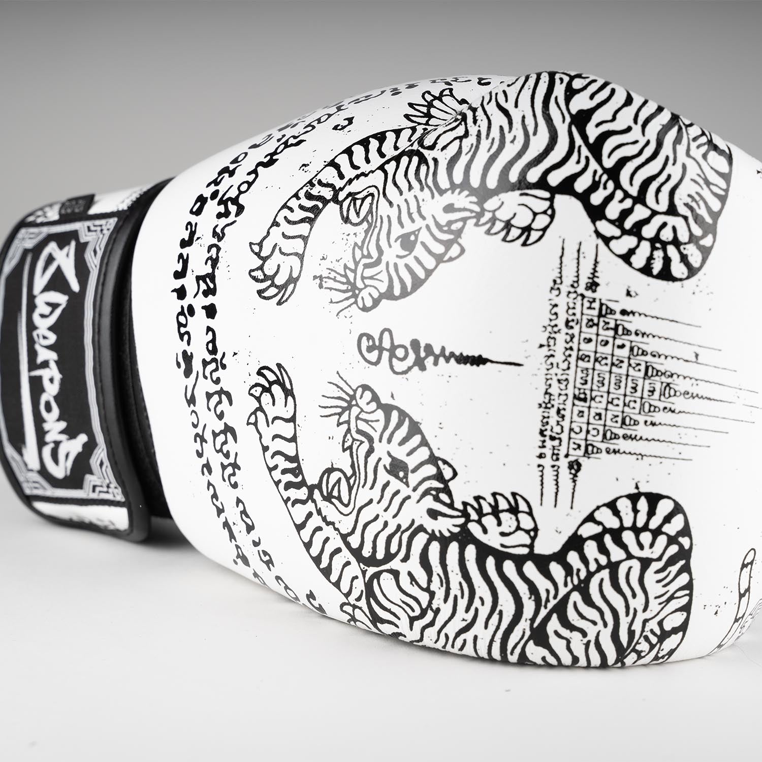 8 WEAPONS Boxing Gloves, Sak Yant Tigers, white-black – 8 WEAPONS ...