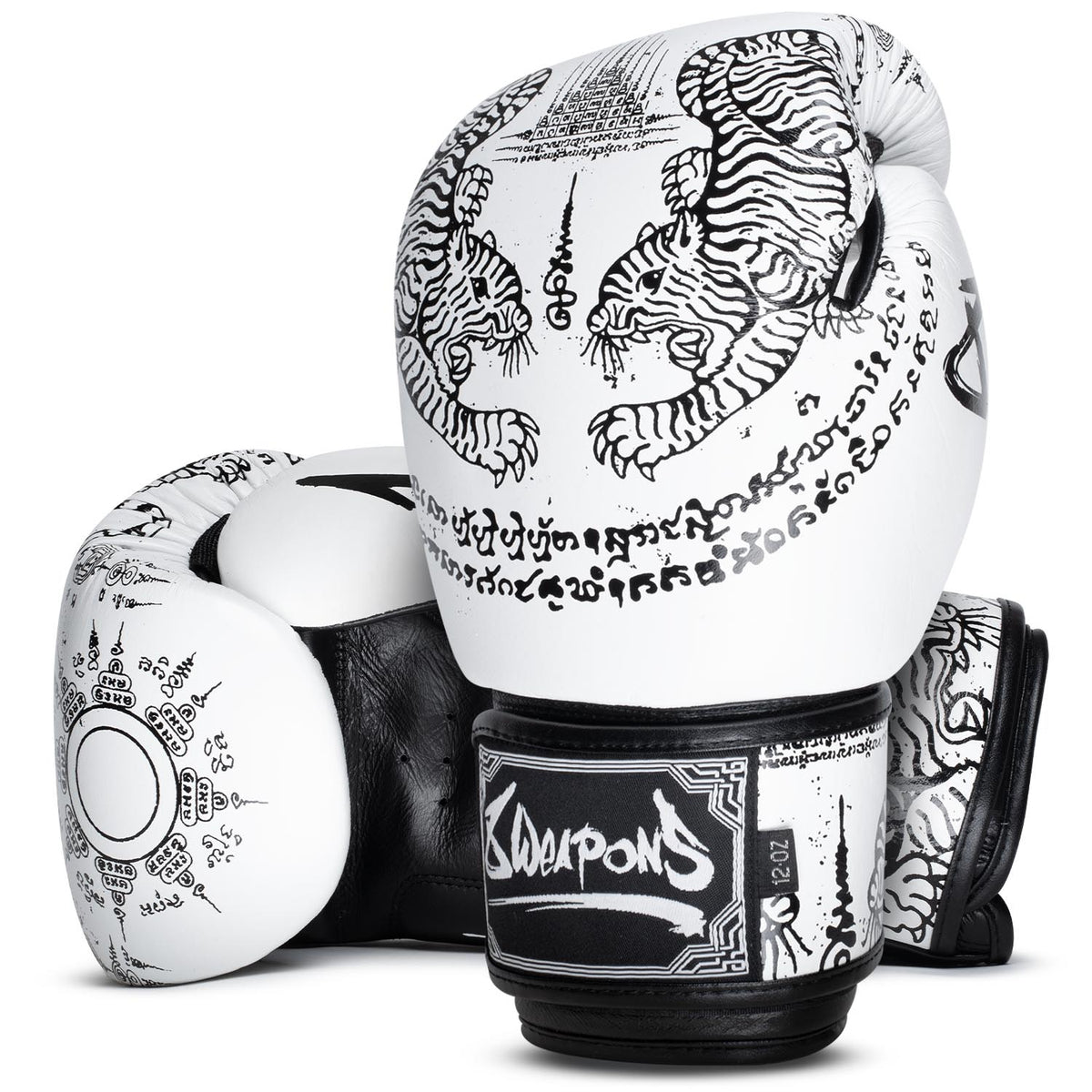 8 WEAPONS Boxing Gloves, Sak Yant Tigers, white-black – 8 WEAPONS ...