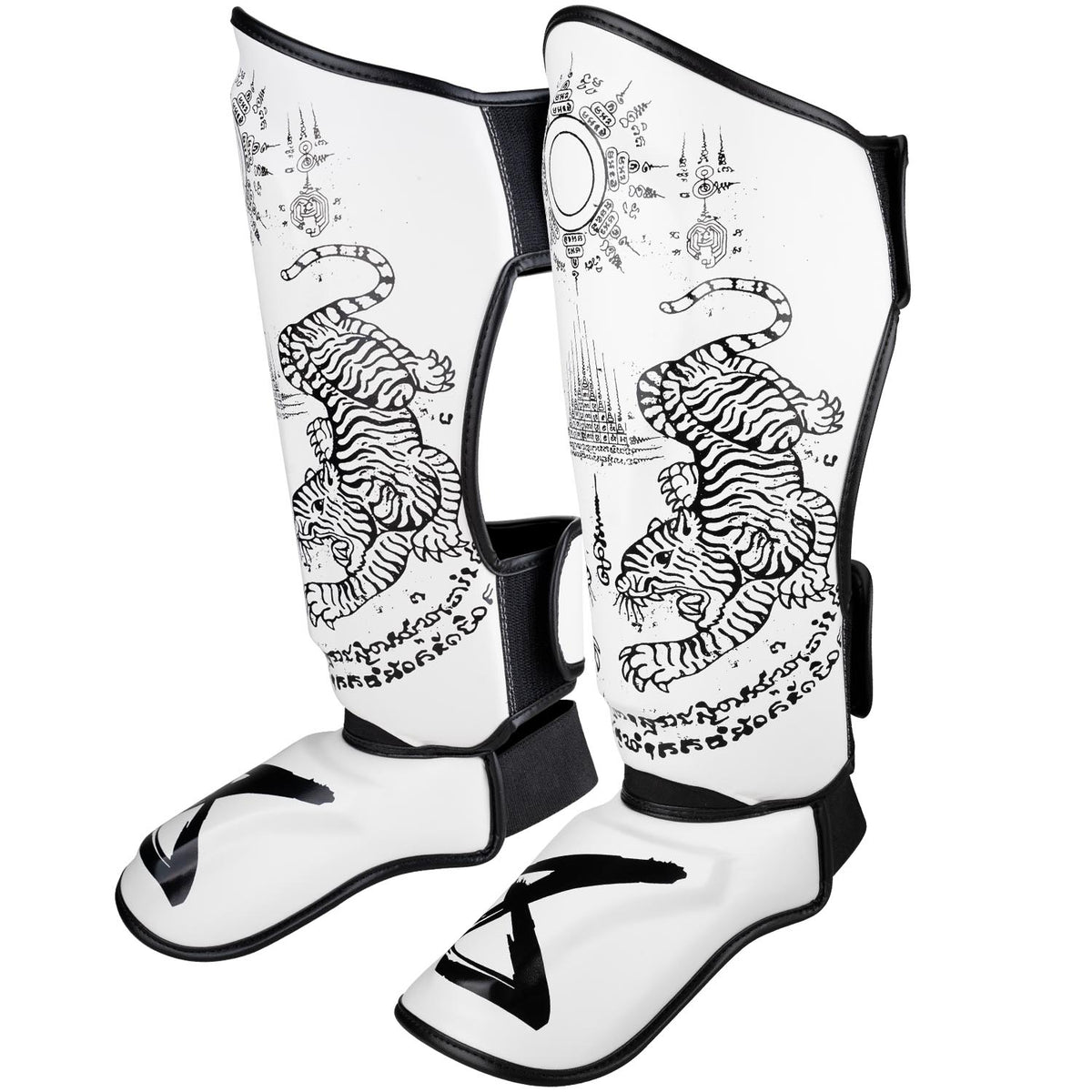 8 WEAPONS Shin Guards, Sak Yant Tigers, white-black – 8 WEAPONS ...